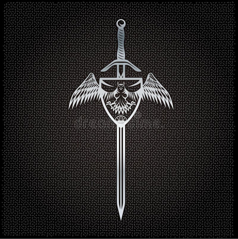 Eagle with Crown and Swords Crest on Metal Background Stock Vector ...