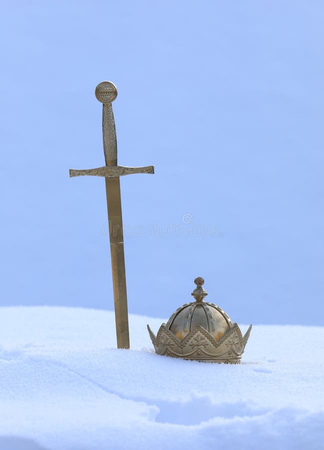Crown and Sword in the Snow Stock Image - Image of royal, snow: 266551211