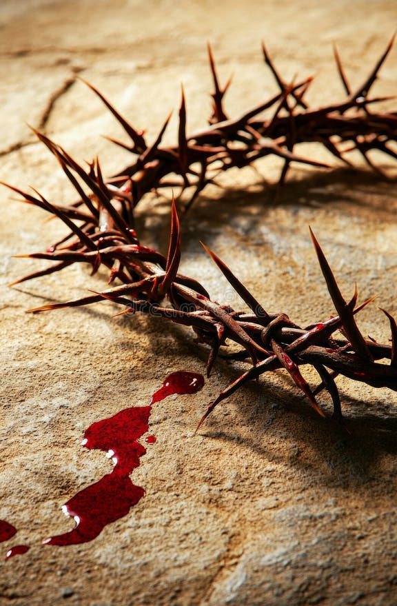 Crown of Thorns Laying on a Stone Surface with Blood Dripping from Its ...