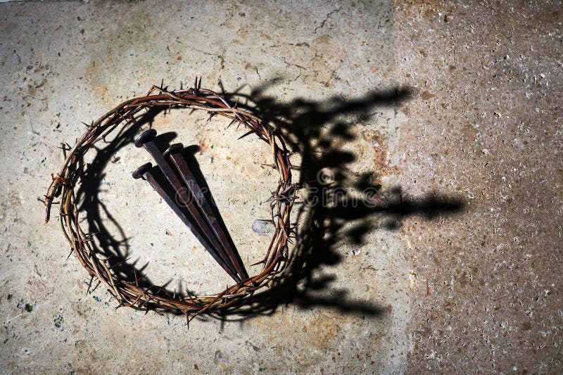 Crown of Thorns, Nails and Crown Shadow Stock Image - Image of rustic ...