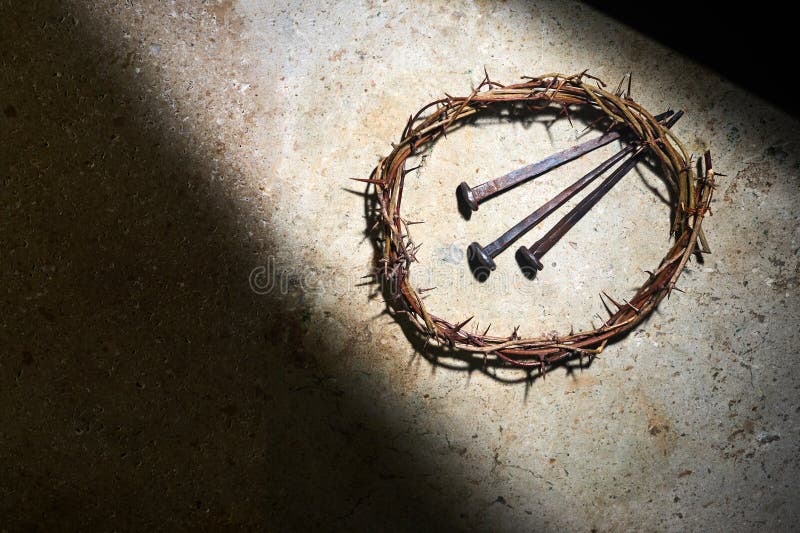 Crown of Thorns and Nails stock photo. Image of lighting - 373575178