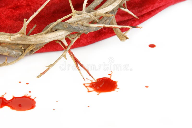 Crown of Thorns on Red Cloth and Blood Drops Stock Photo - Image of ...