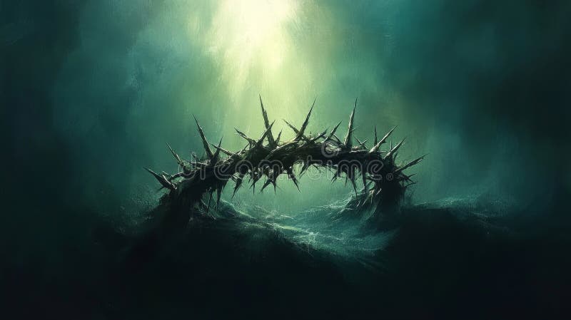 A Crown of Thorns Rests on a Dark, Desolate Landscape, a Somber ...