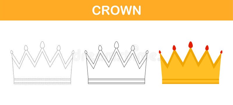 Crown Tracing and Coloring Worksheet for Kids Stock Vector ...