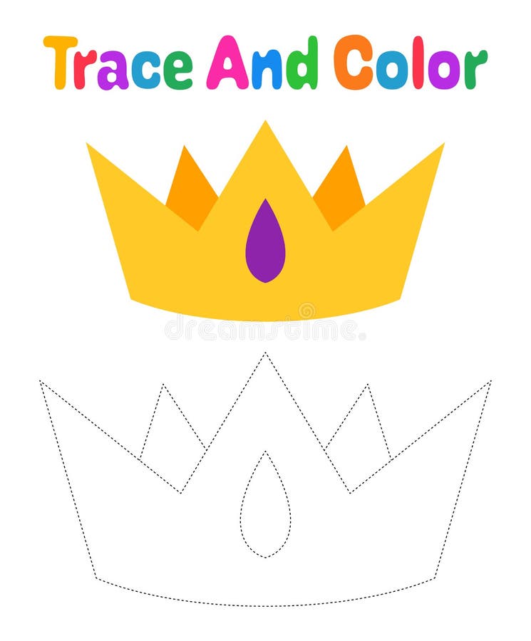Crown Tracing Worksheet for Kids Stock Vector - Illustration of ...