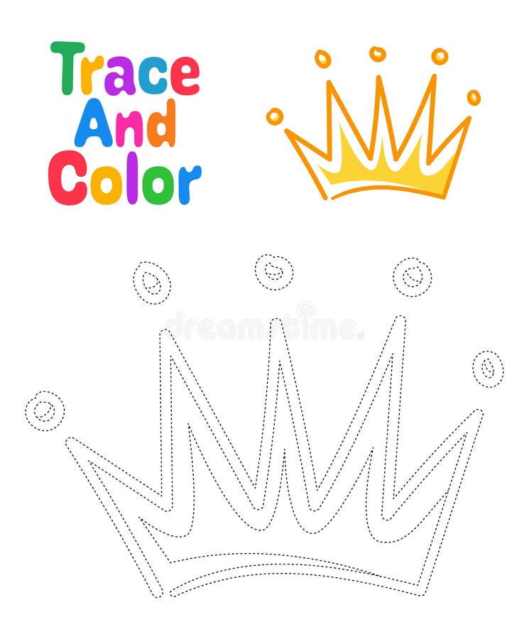 Crown Tracing Worksheet for Kids Stock Vector - Illustration of funny ...