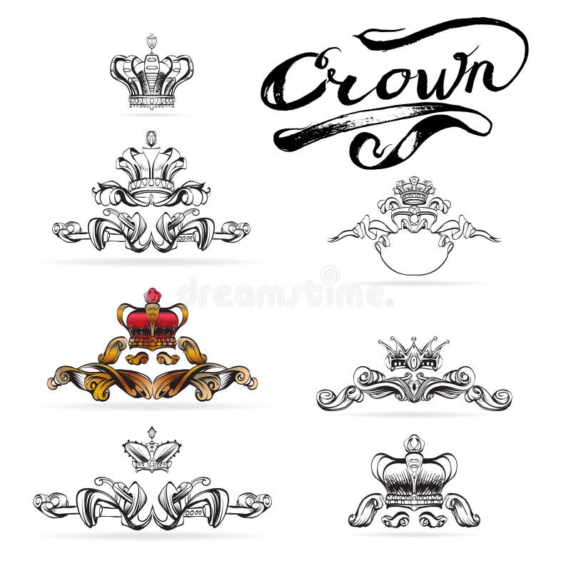 Crown Vector, Decorative Elements in Vintage Style for Decoration Stock ...