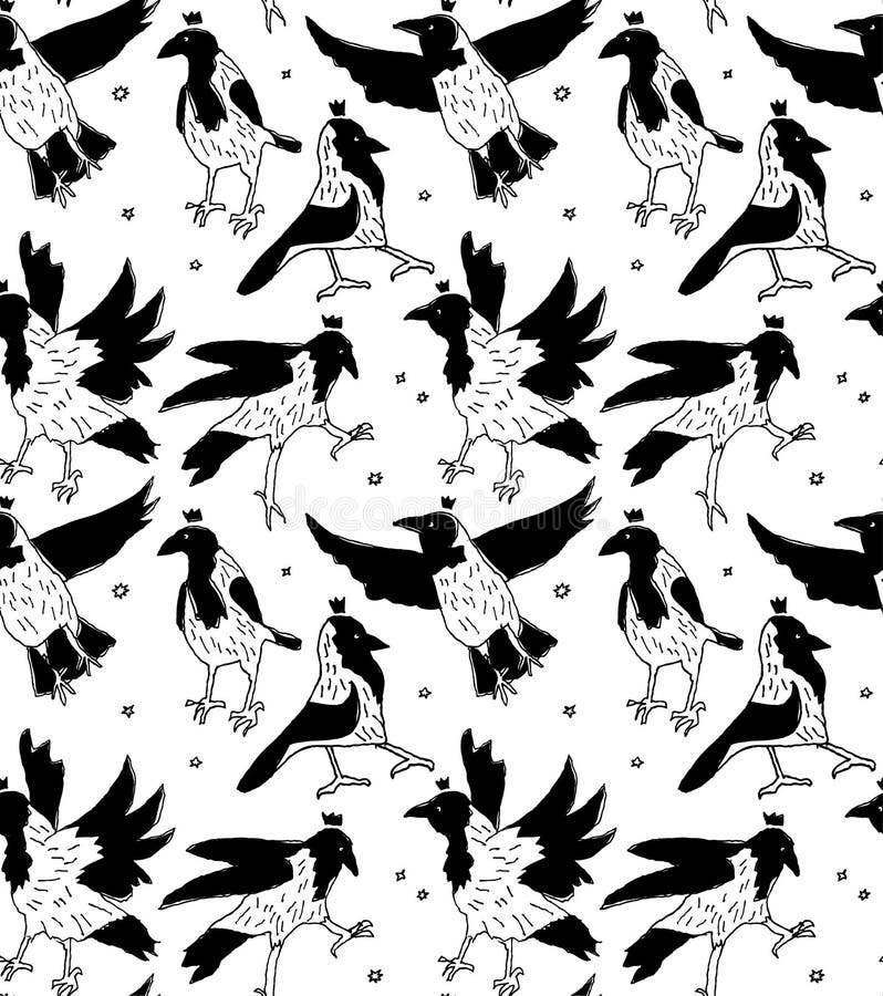 White Crows in Crowns Color Seamless Pattern Stock Vector ...