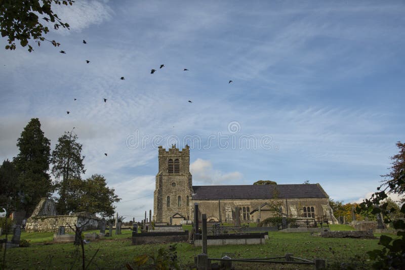 Crows flying over church stock image. Image of background - 103235973