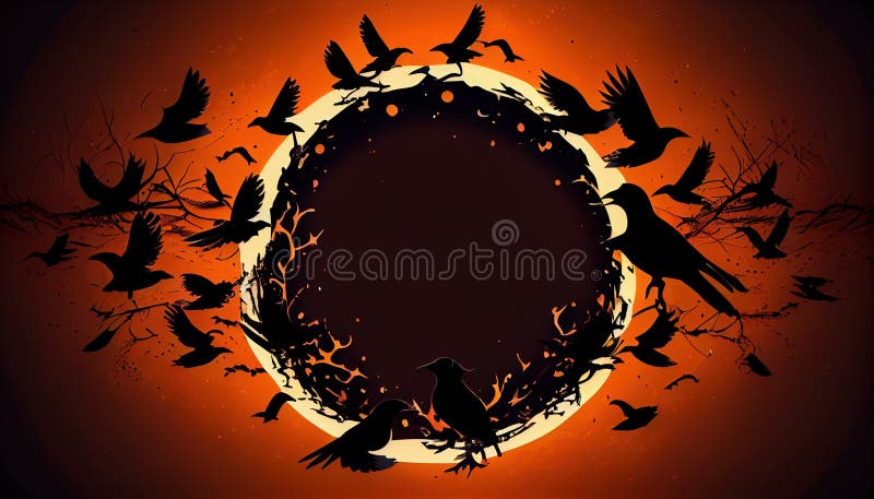 Crows in Orange Circle Frame, Made with Generative AI Stock ...