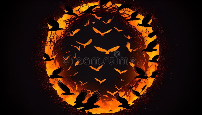 Crows in Orange Circle Frame, Made with Generative AI Stock ...