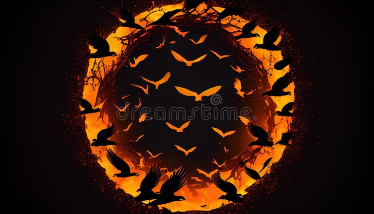 Crows in Orange Circle Frame, Made with Generative AI Stock ...
