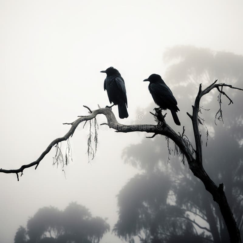 Crows Perch on Tree Top Branch Stock Illustration - Illustration of ...
