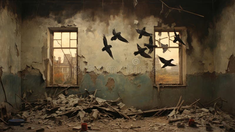 Crows in a Ruined School Building Stock Photo - Image of city, horror ...
