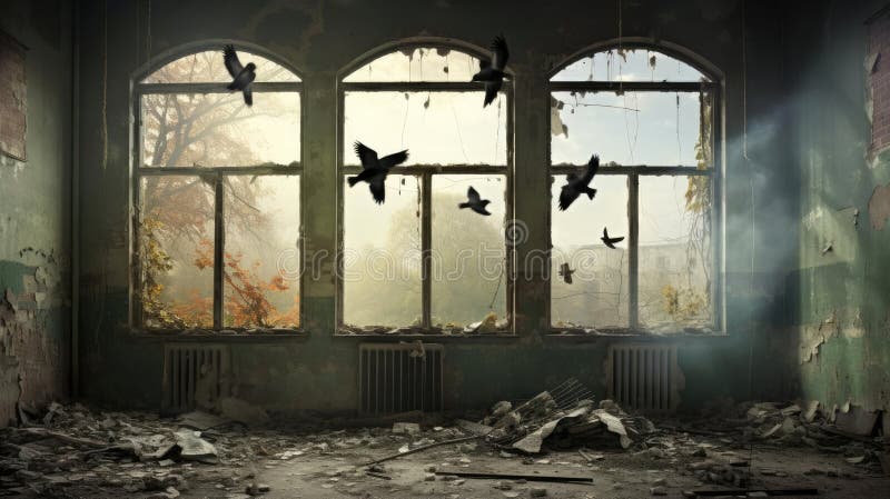 Crows in a Ruined School Building Stock Photo - Image of horror ...