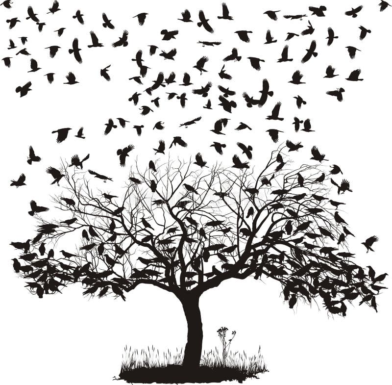 Crows Fly Away from the Tree Stock Vector - Illustration of symbol ...