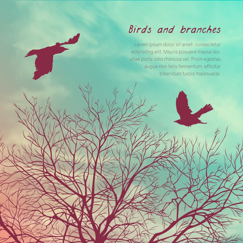 Crows and tree banner stock vector. Illustration of graphic - 121948510