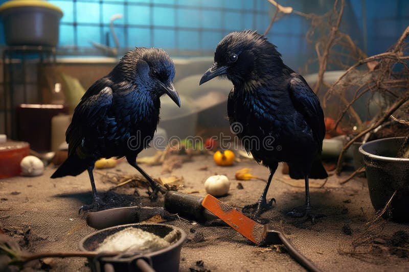 Crows Using Tools To Solve Problems Stock Illustration - Illustration ...