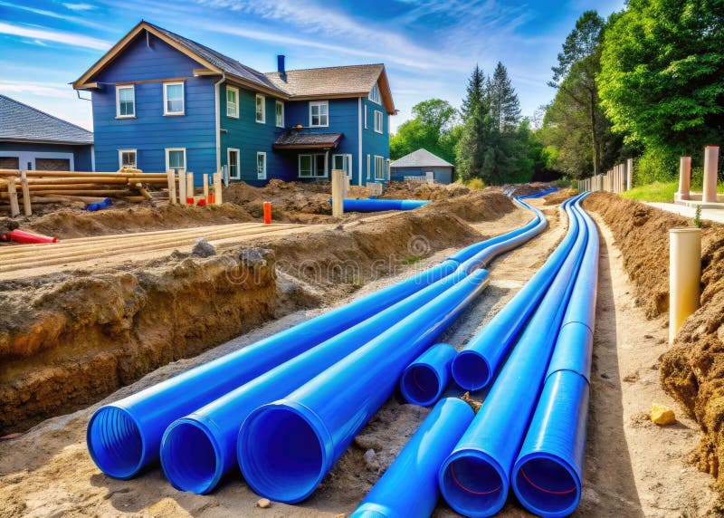 PVS Blue Plastic Pipe Septic System Installation at New Home ...