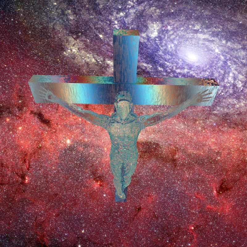 Crucified Cyborg in Space stock illustration. Illustration of ...