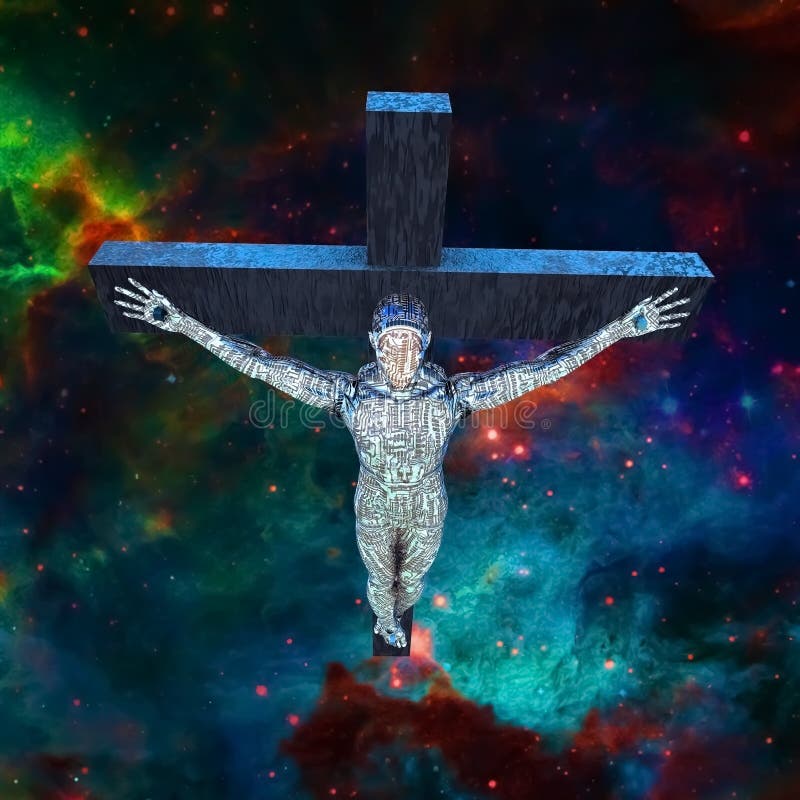Crucified Cyborg in Space stock illustration. Illustration of fiction ...