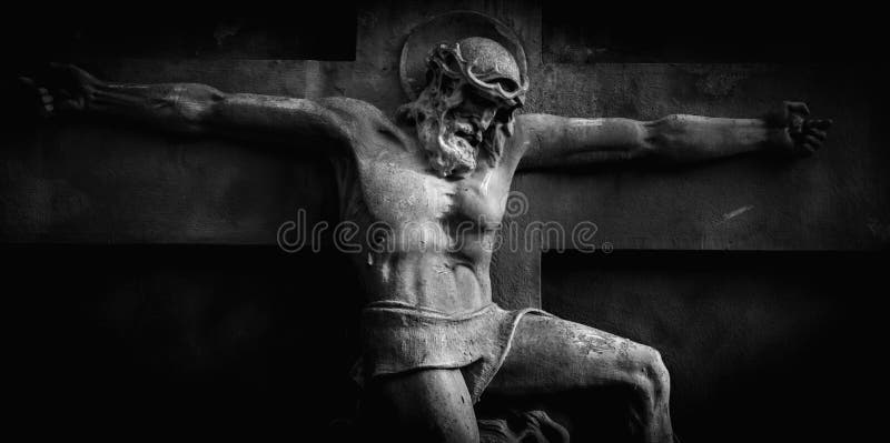 The Crucified Jesus Christ. Black and White Image. Horizontal Image ...