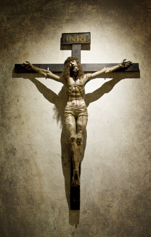 Crucified Jesus Christ with a Crown Gothic Cross Stock Photo - Image of ...