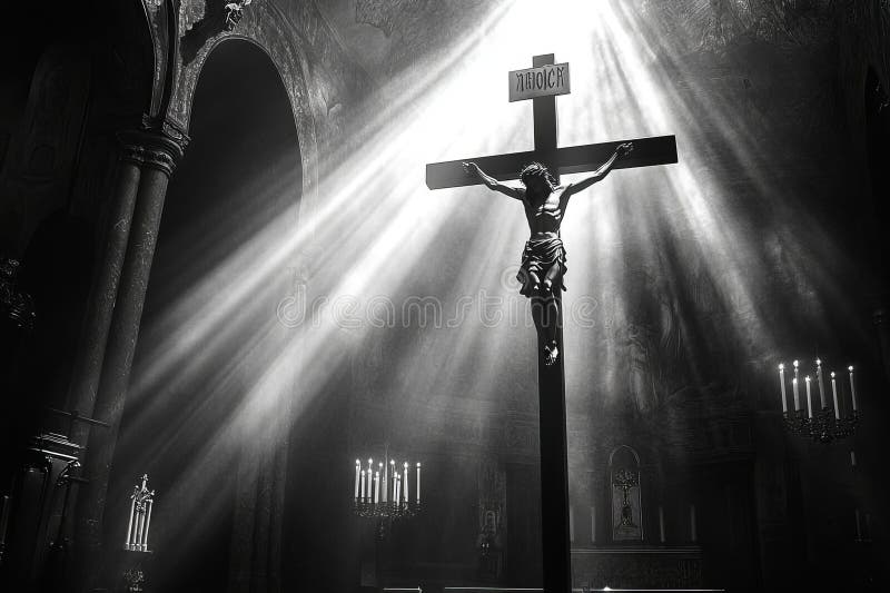 A Crucifix Illuminated by Rays of Light in a Dark Room, Signifying ...