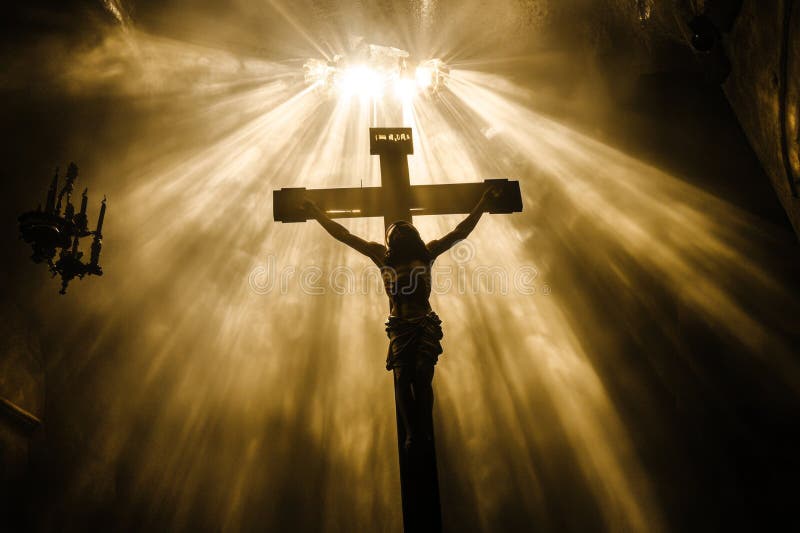 A Crucifix Illuminated by Rays of Light in a Dark Room, Signifying ...