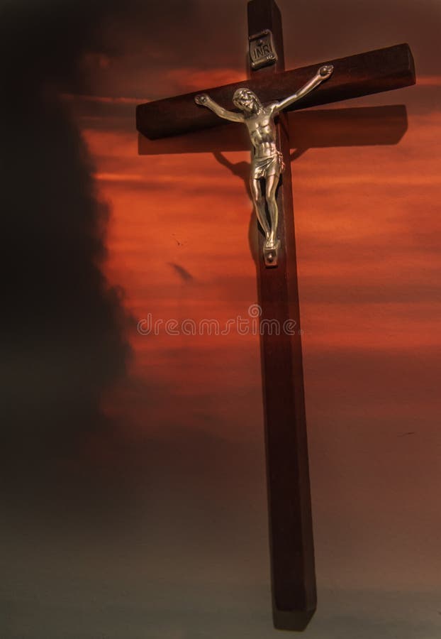 Crucifix on the Red Sunset - Dramatic View Stock Photo - Image of faith ...