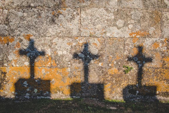 Crucifix Shadow on Stone Wall Stock Image - Image of church, cross ...