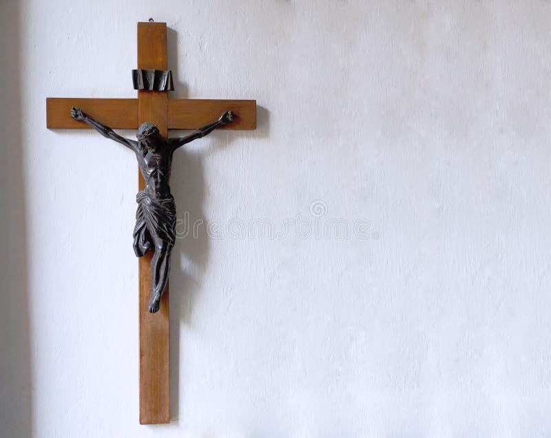 Crucifix on Wall of Old Church Stock Image - Image of catholic, cross ...