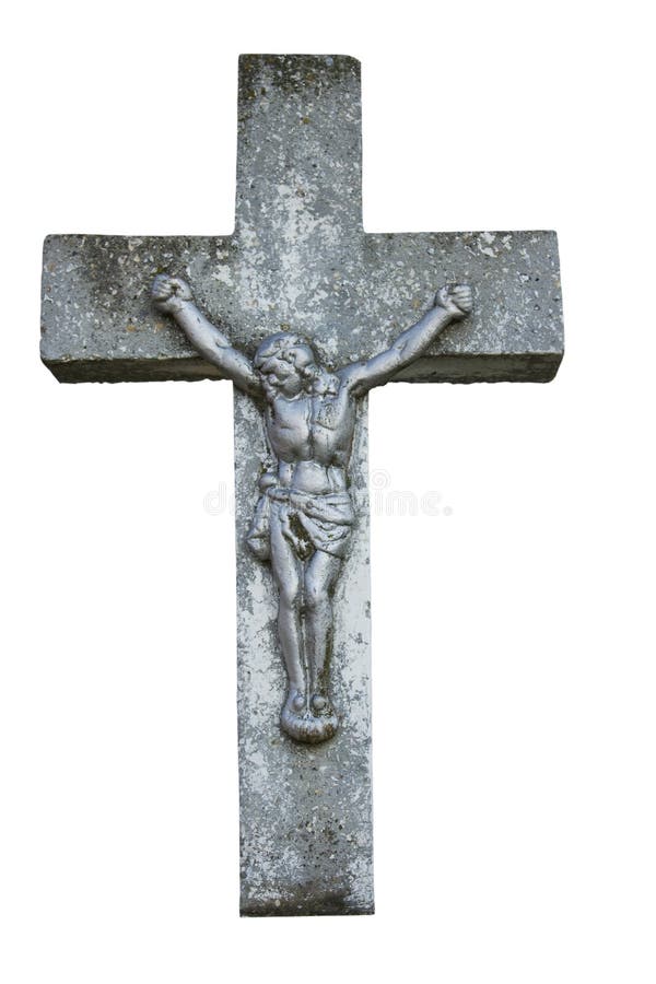 Piedra Crucificada De Jesucristo Blanco En Un Cementerio Adornado Con ...