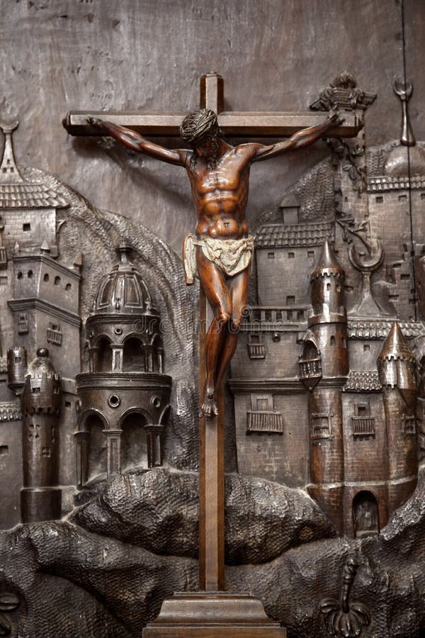 Crucifixion in bas-relief stock image. Image of catholic - 19904849