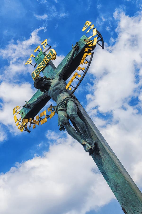 Crucifixion of Jesus Christ on Charles Bridge in Prague Stock Photo ...