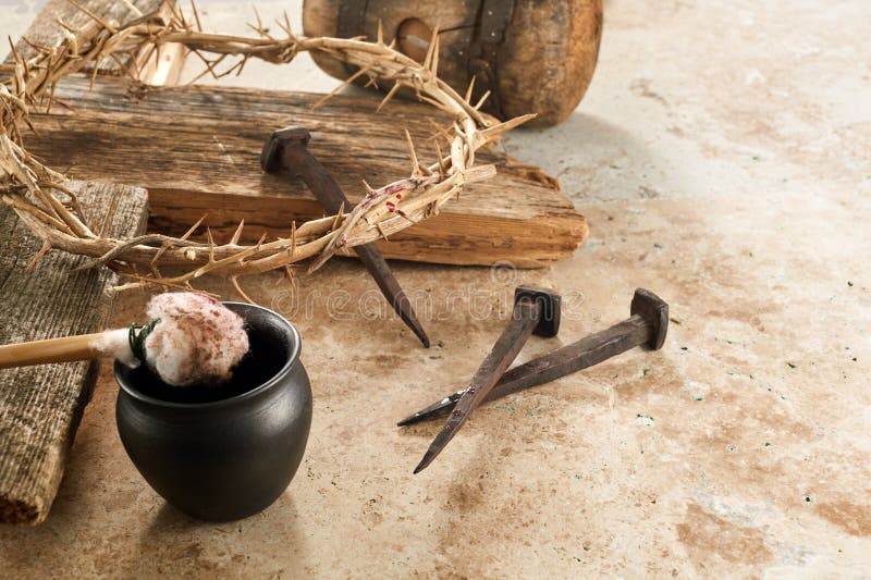 Crucifixion of Jesus Christ. Cross with Three Nails and Crown of Thorns ...