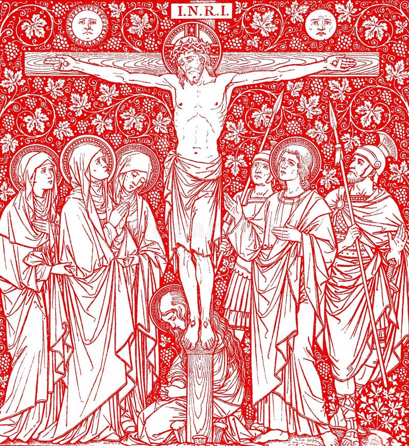 Crucifixion of Jesus Christ in Red Stock Illustration - Illustration of ...