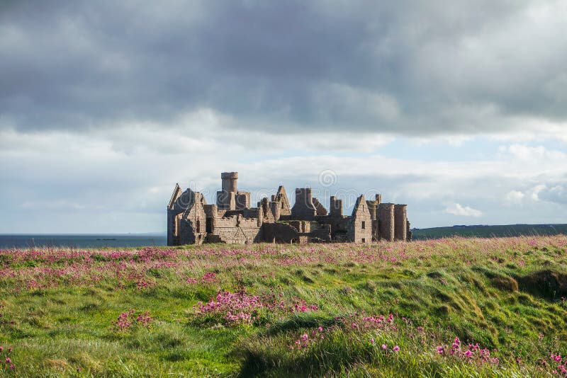 Crudden Bay with Slains Castle Ruins Stock Photo - Image of crudden ...