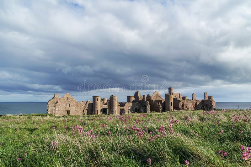 Crudden Bay with Slains Castle Ruins Stock Photo - Image of rocks ...