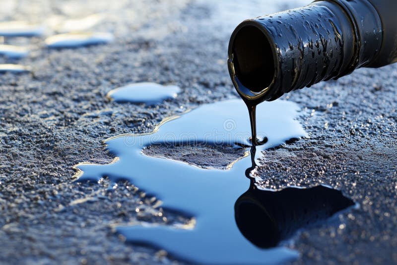 Crude Oil Pouring from a Container Onto Asphalt Surface Stock Image ...