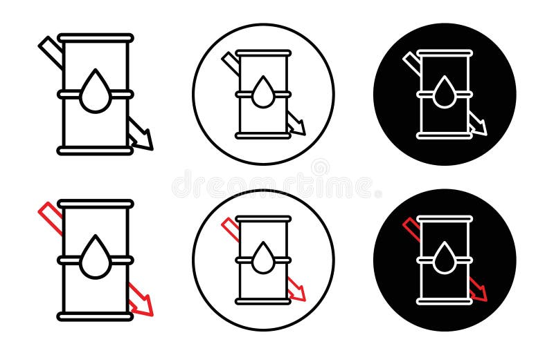 Crude Oil Price Decrease Flat Line Icon Set. Crude Oil Price Decrease Thin Line Illustration ...