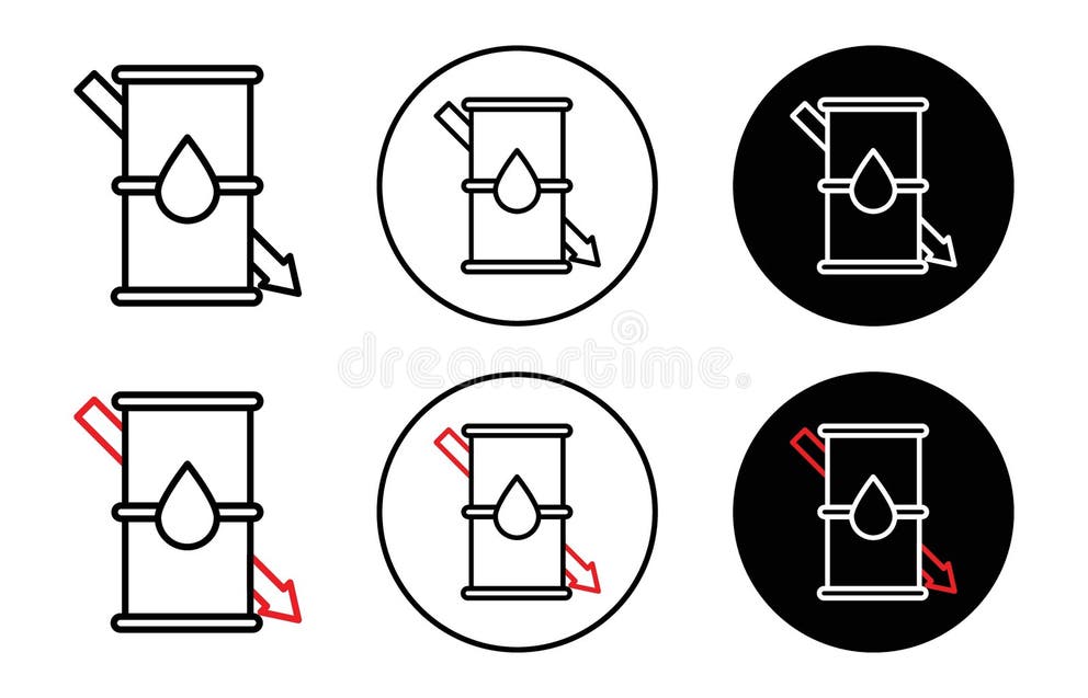 Crude Oil Price Decrease Flat Line Icon Set. Crude Oil Price Decrease Thin Line Illustration ...