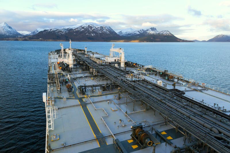 Deck of Crude Oil Tanker with Cargo Pipeline. Stock Image - Image of ...