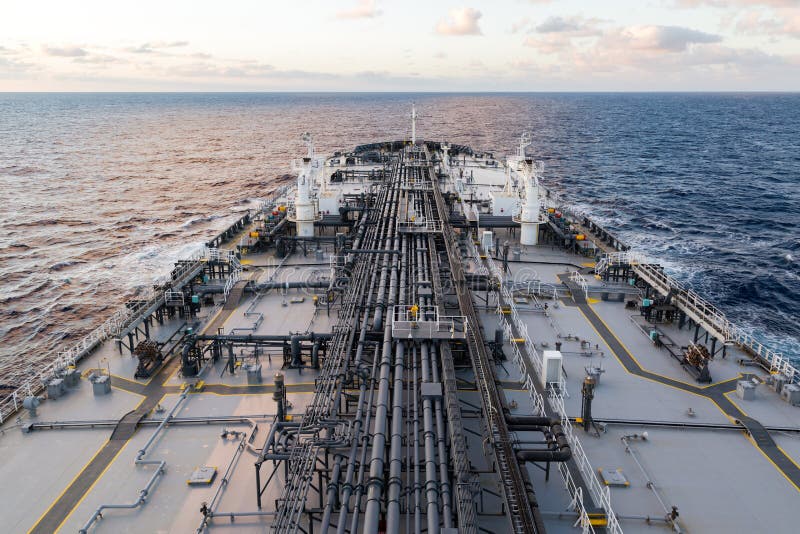 Deck of Crude Oil Tanker with Cargo Pipeline. Stock Image - Image of ...
