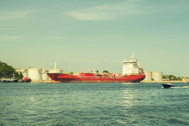 Crude Red Oil Tanker Loading in the Port Stock Image - Image of ...