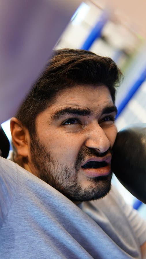 Cruel Boxer with Black Beard Standing in Boxing Pose Stock Image ...
