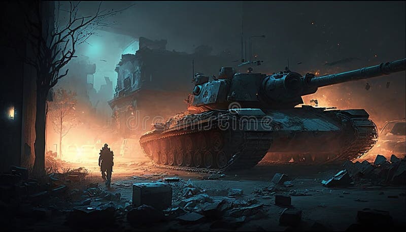 Cruel War Scene with Tank and Soldiers, Generative Ai Stock ...