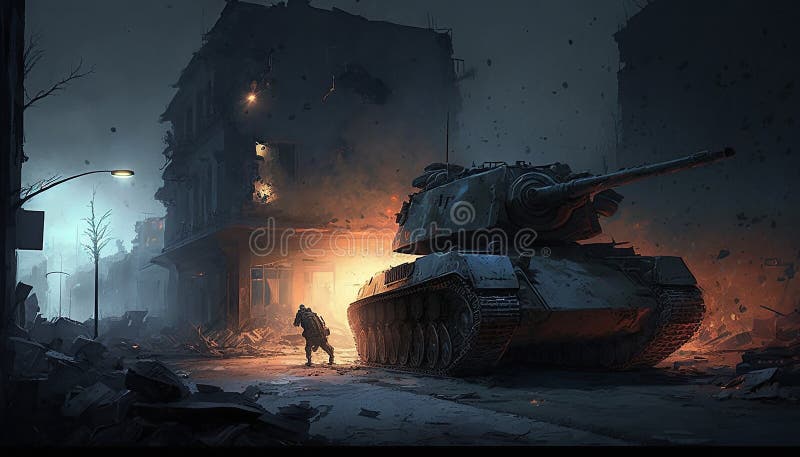 Cruel War Scene with Tank and Soldiers, Generative Ai Stock ...