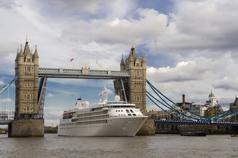 Tower Bridge with Ship Passing through Stock Photo - Image of passing ...