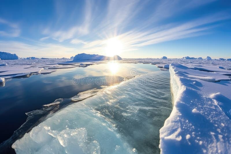 Cruise Bow Breaking Ice in Arctic Water Under Bright Sun Stock Image ...
